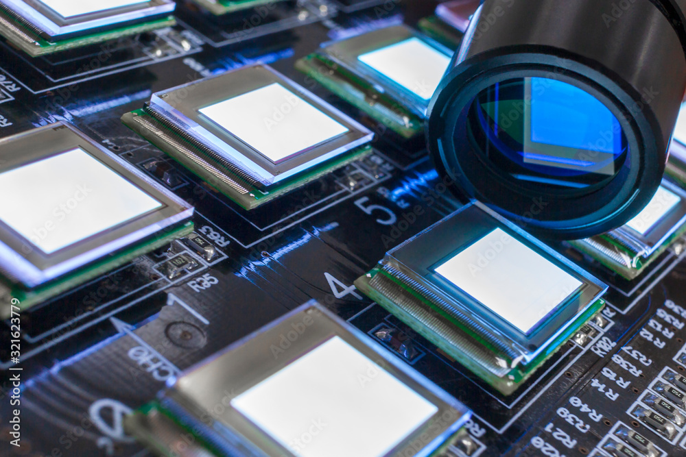 Test several oled displays of white color on the test station. Displays ...