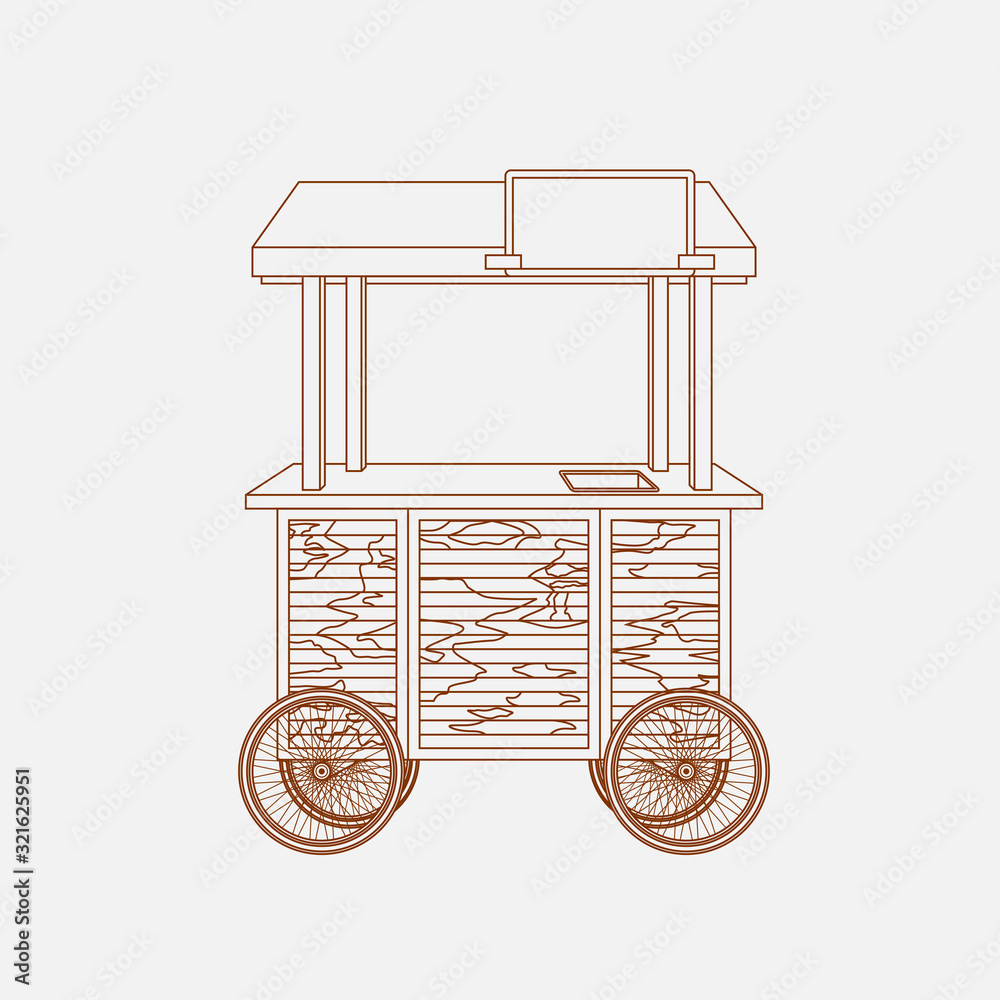 Editable Isolated Mobile Mini Wooden Food Cart Vector Illustration in ...