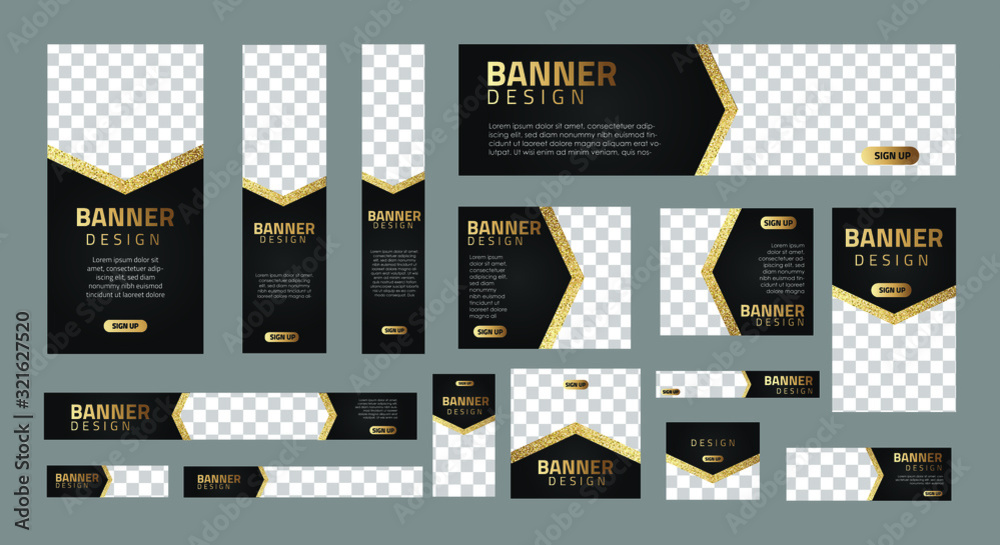 set of luxury banners in standard size with a place for photos ...