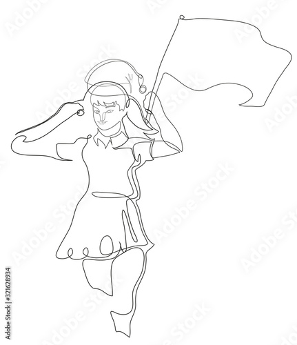One continuous line drawing of Cheerful soccer supporter woman Simple ...