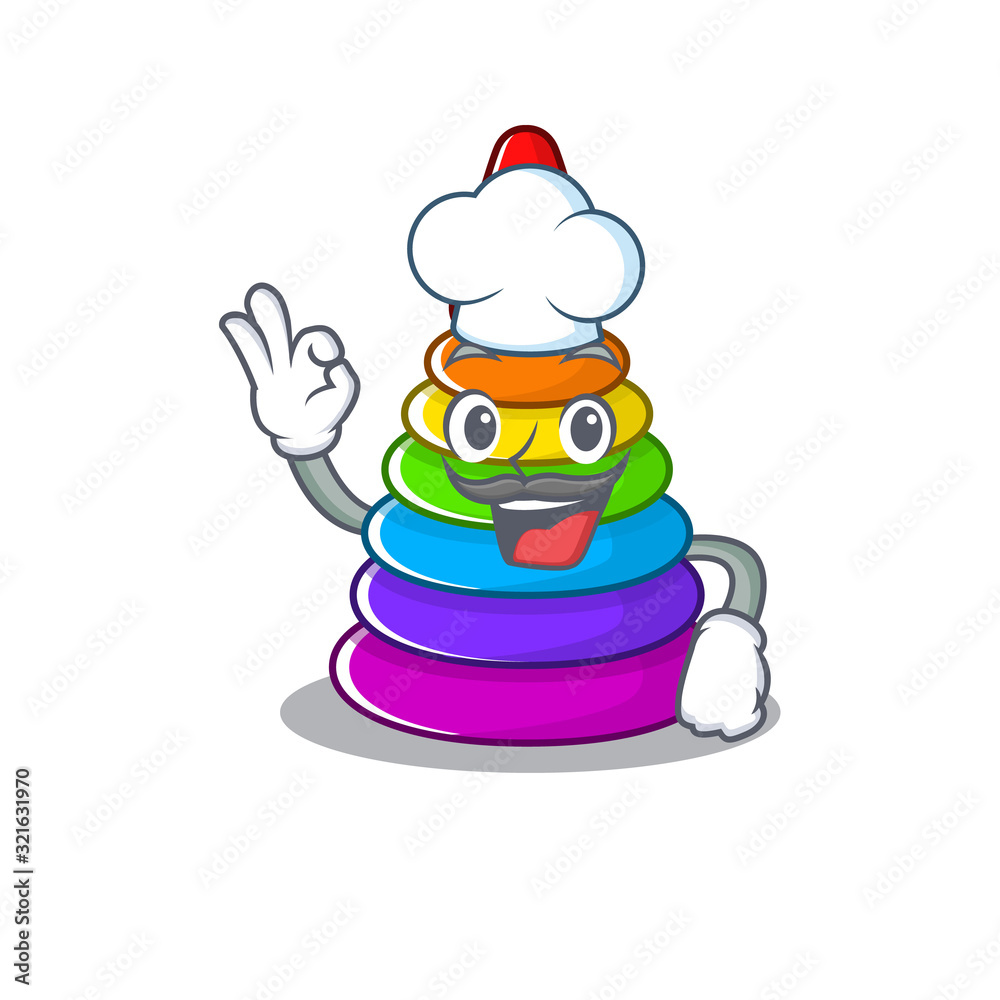 Toy pyramid cartoon character working as a chef and wearing white hat ...