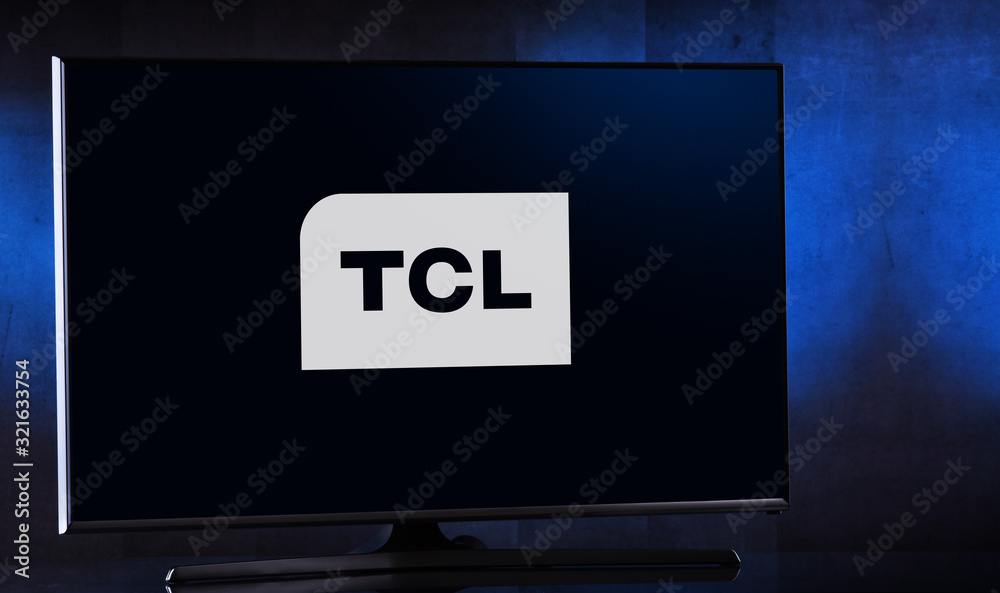 Flat-screen TV set displaying logo of TCL Corporation Stock Photo | Adobe Stock