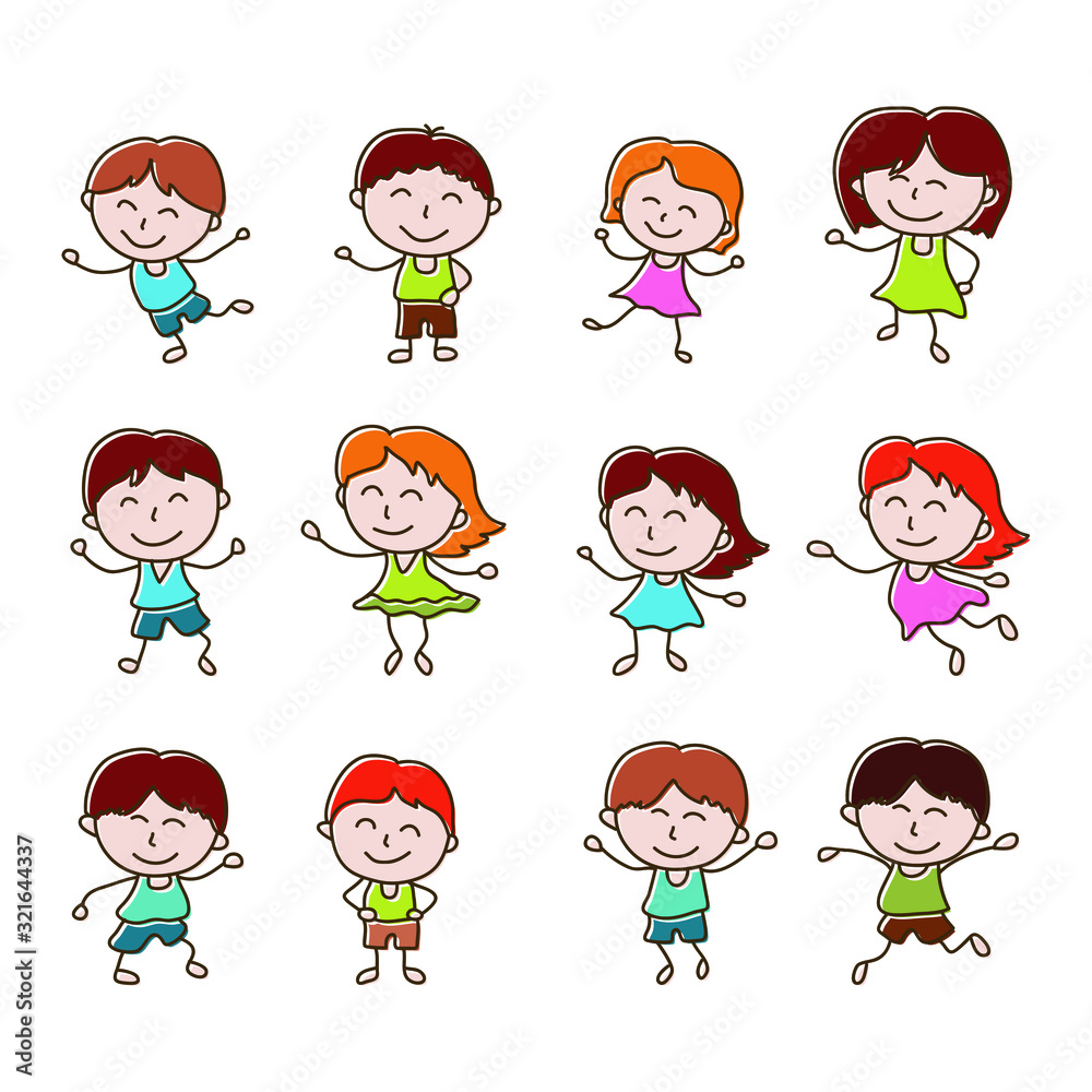 Happy kid cartoon doodle vector collection. various style with colorful ...
