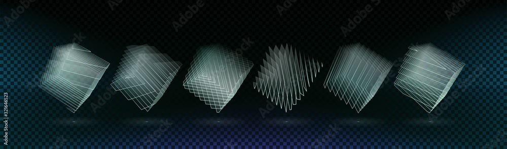 Set of stylized cubes. A collection of glass gratings with their ...