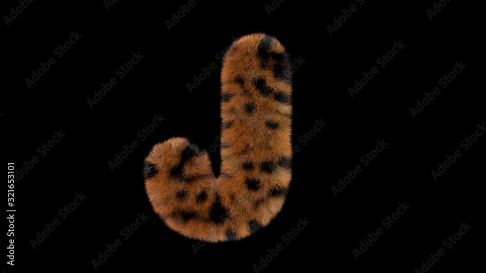 3d animated furry leopard typeface text with alpha channel J Stock ...