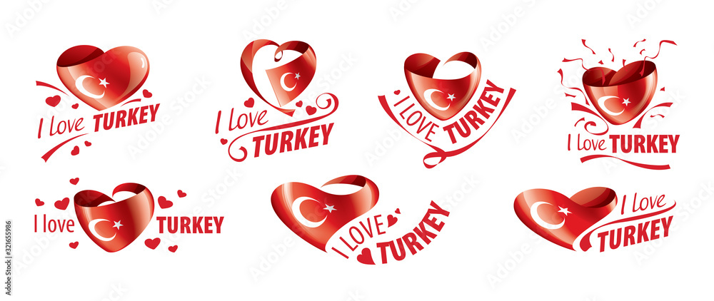 National flag of the Turkey in the shape of a heart and the inscription ...