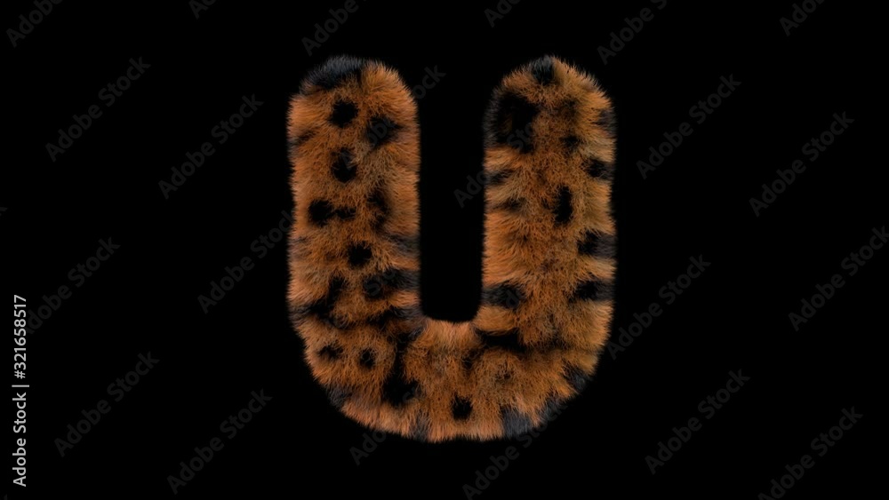 3d animated furry leopard typeface text with alpha channel U Stock ...