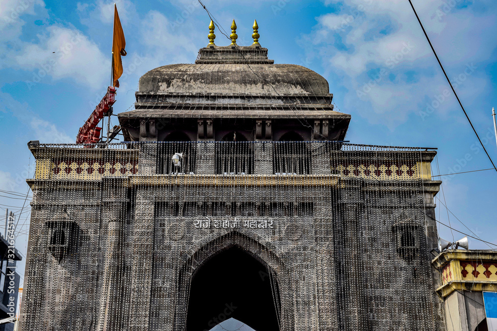 Picture of front view of a ancient temple constructed using black ...