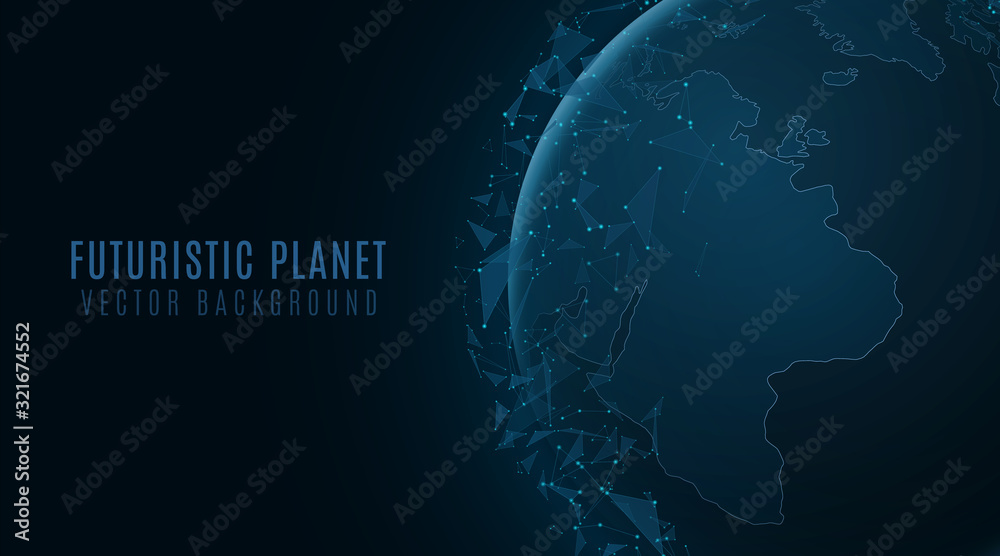 Futuristic planet Earth with glowing plexus triangles. Abstract global ...