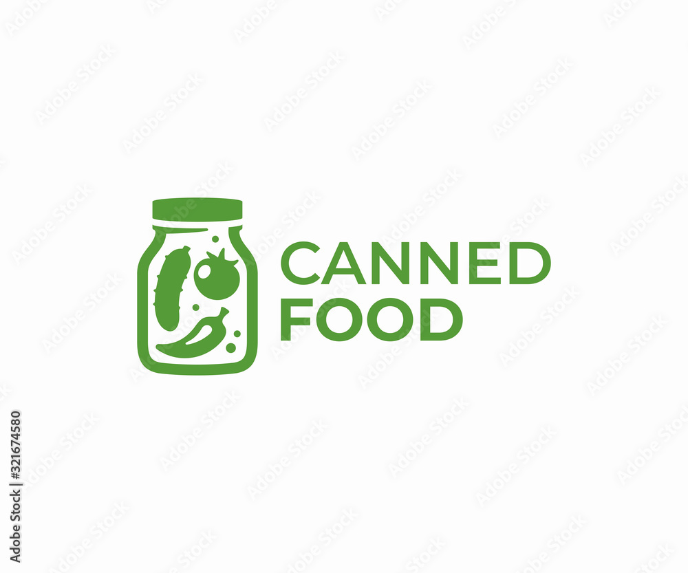 Canned food in glass jar logo design. Pickled food vector design ...