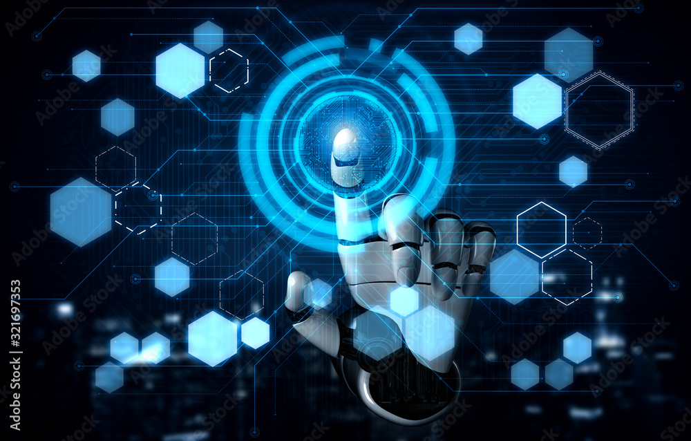 3D rendering artificial intelligence AI research of robot and cyborg ...