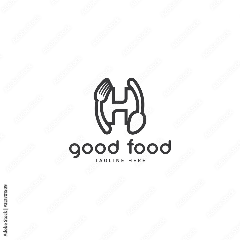 Good Food logo design template. Vector letter H logotype illustration ...