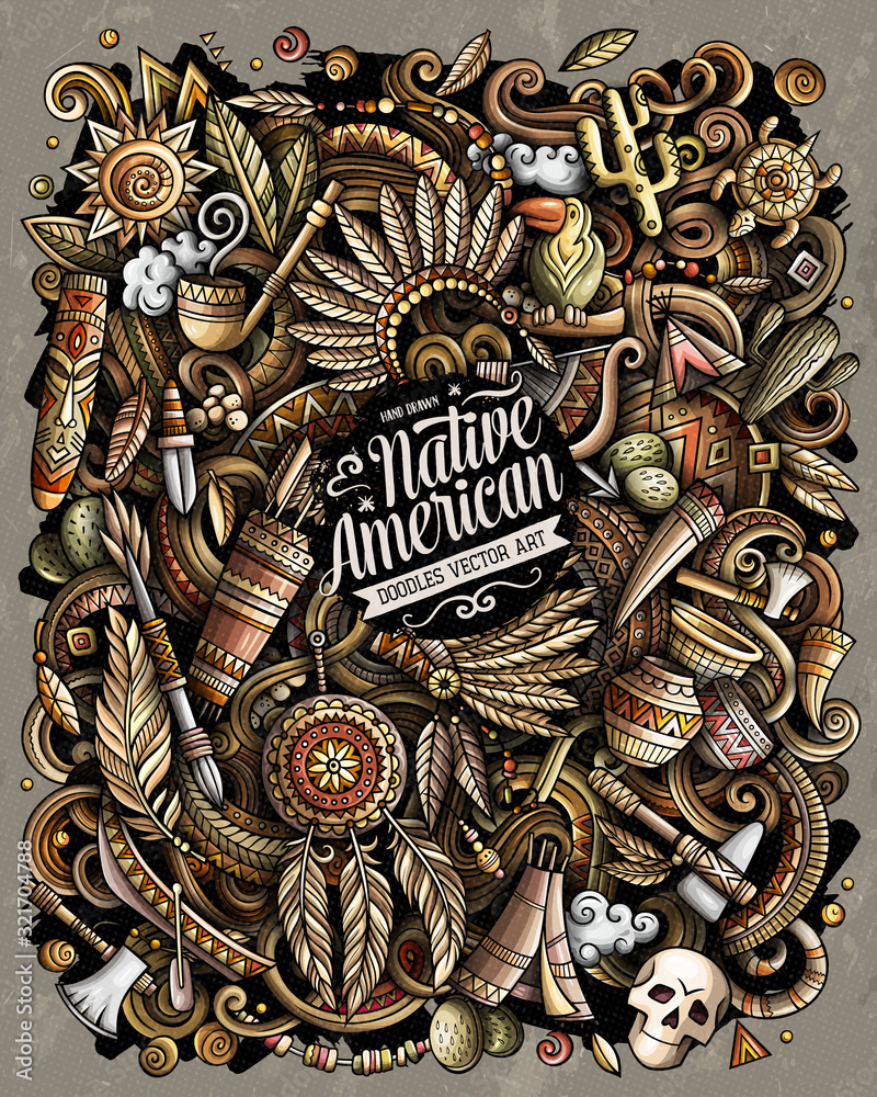 Native American hand drawn vector doodles illustration. Stock Vector ...
