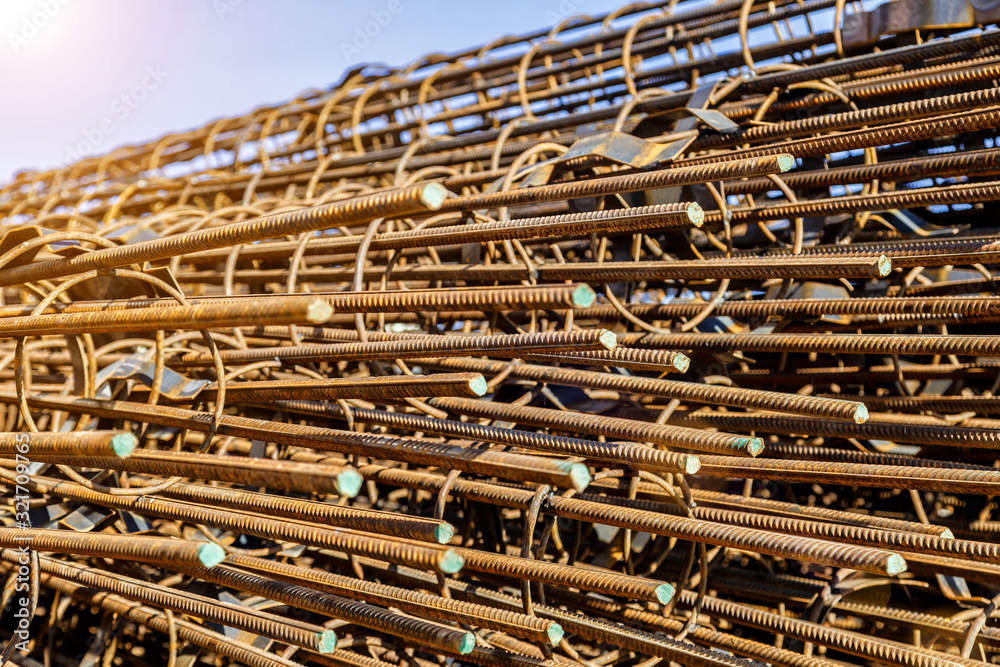 Industrial background. Rebar texture. Rusty rebar for concrete pouring ...