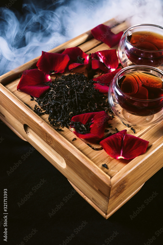 Chinese tea ceremony. Still life with traditional Asian Yunnan black ...