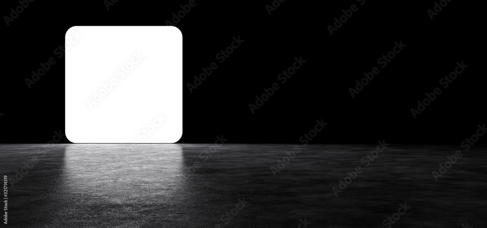 Glowing screen with rounded corners in a dark space. Glowing square ...