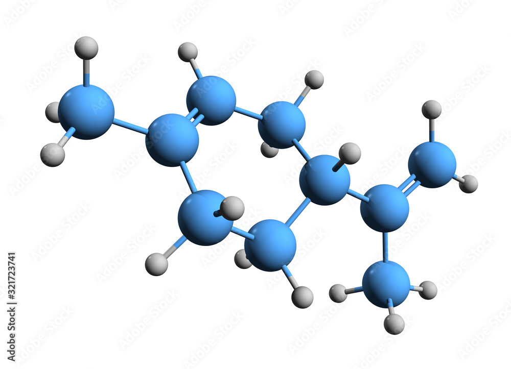 3D image of limonene skeletal formula - molecular chemical structure of ...