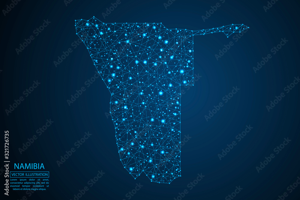 A map of Namibia consisting of 3D triangles, lines, points, and ...