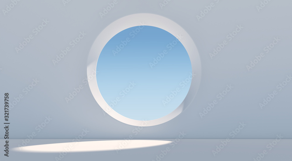 White room with a round window mockup. 3D Rendering Stock Illustration ...