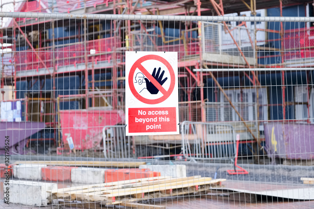 No access health and safety sign at building construction site fence ...