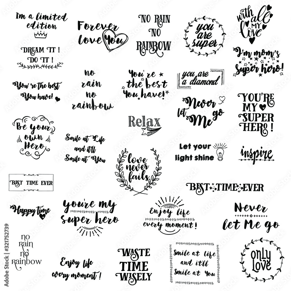 vector set of motivating phrases. Vector lettering. White background ...