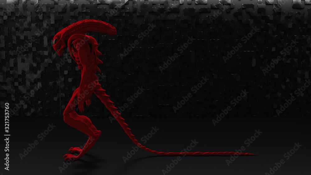xenomorph, 3d, creature, 3d model, black, red, Stock Illustration ...