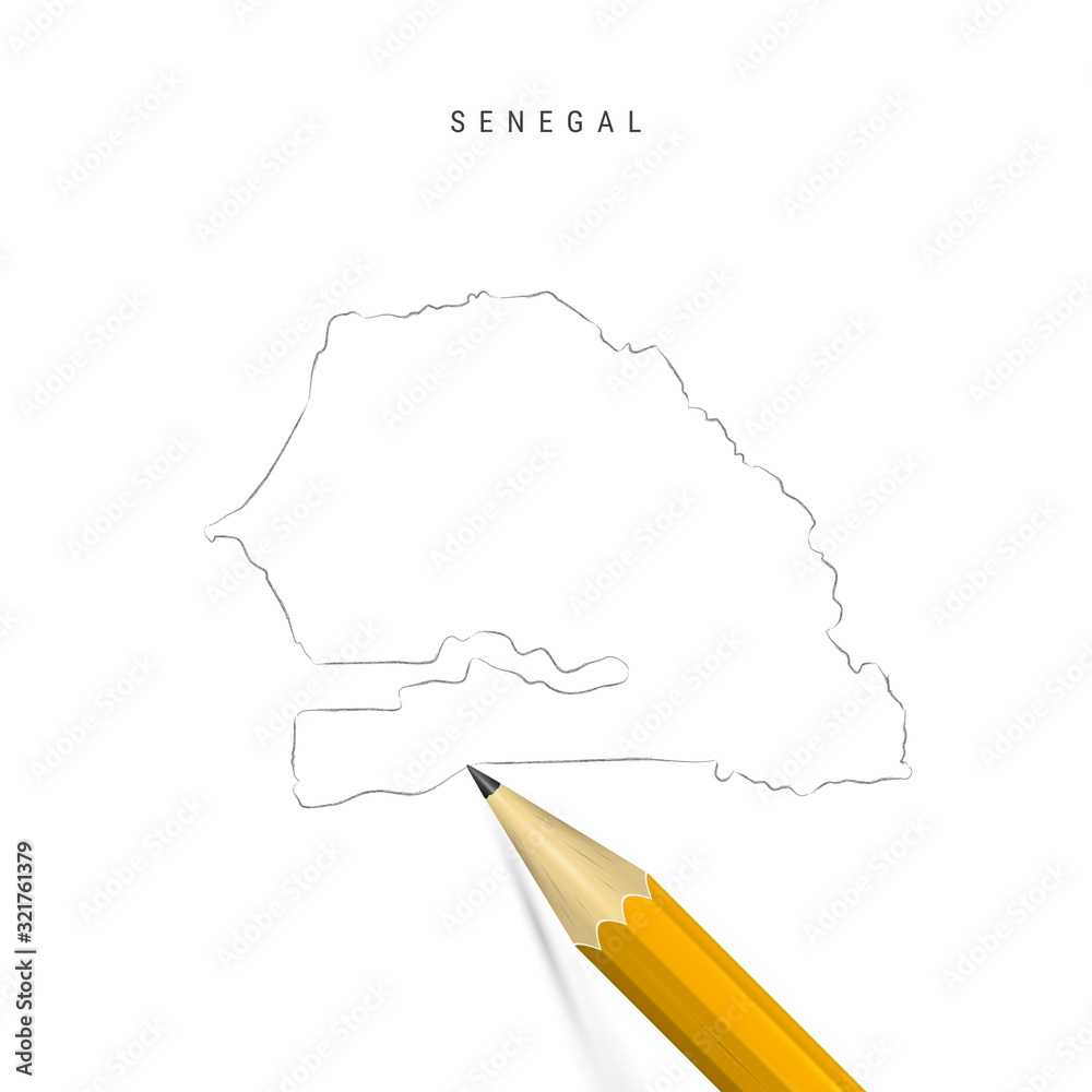 Senegal freehand pencil sketch outline vector map isolated on white ...