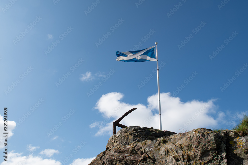 Scottish flag and anchor at Harbour of Portpatrick in Dumfries and ...