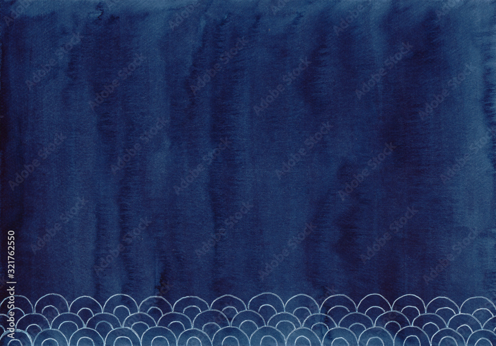 white line water wave on navy blue background. paper texture ...