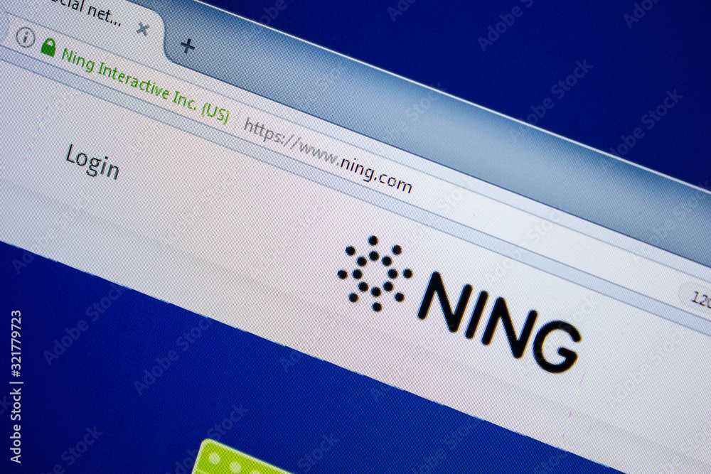 Ryazan, Russia - July 25, 2018: Homepage of Ning website on the display ...