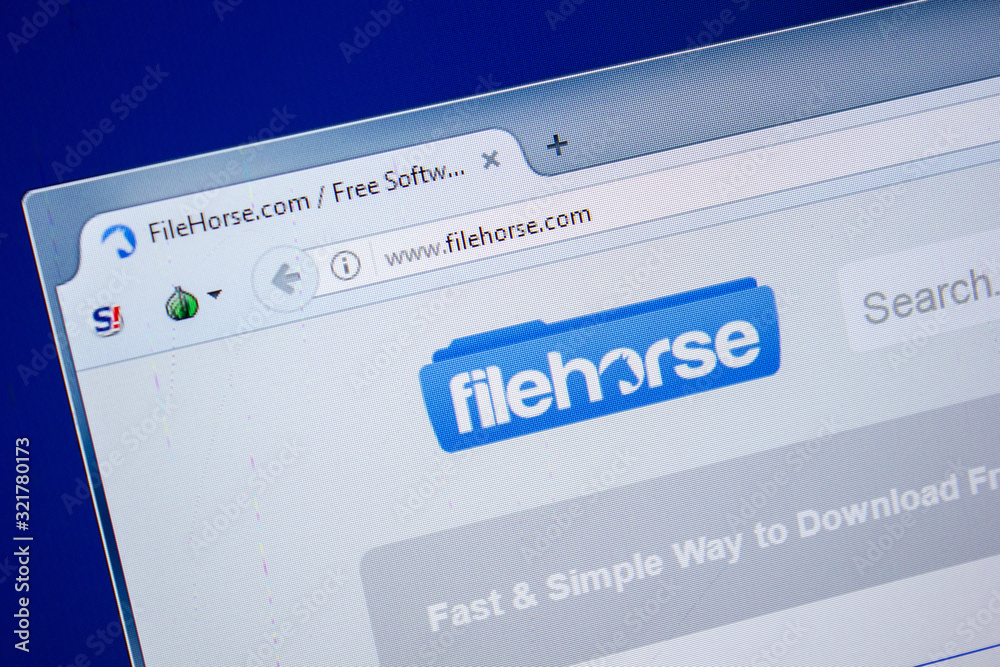 Ryazan, Russia - July 25, 2018: Homepage of FileHorse website on the display of PC. Url ...