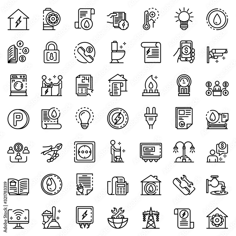 Utilities icons set. Outline set of utilities vector icons for web ...