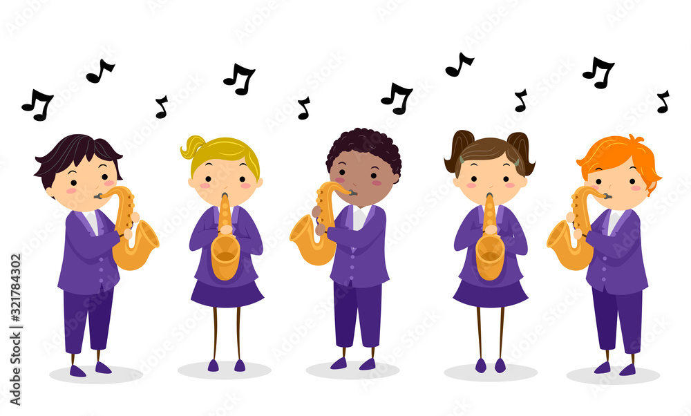 Stickman Kids Play Saxophone Illustration Stock Vector | Adobe Stock