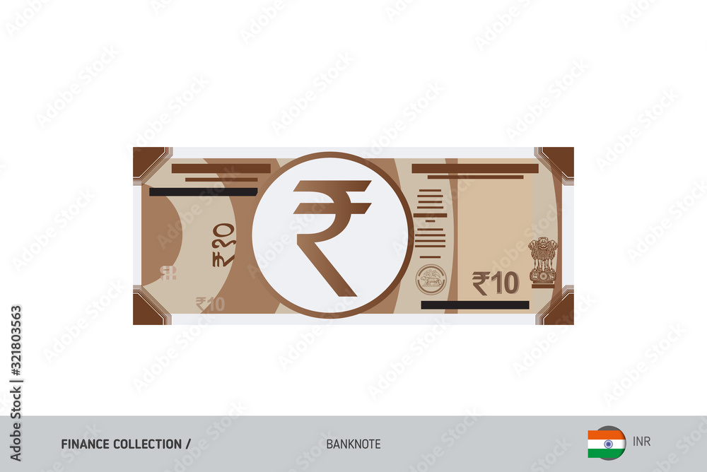 10 Indian Rupee Banknote. Flat style highly detailed vector ...