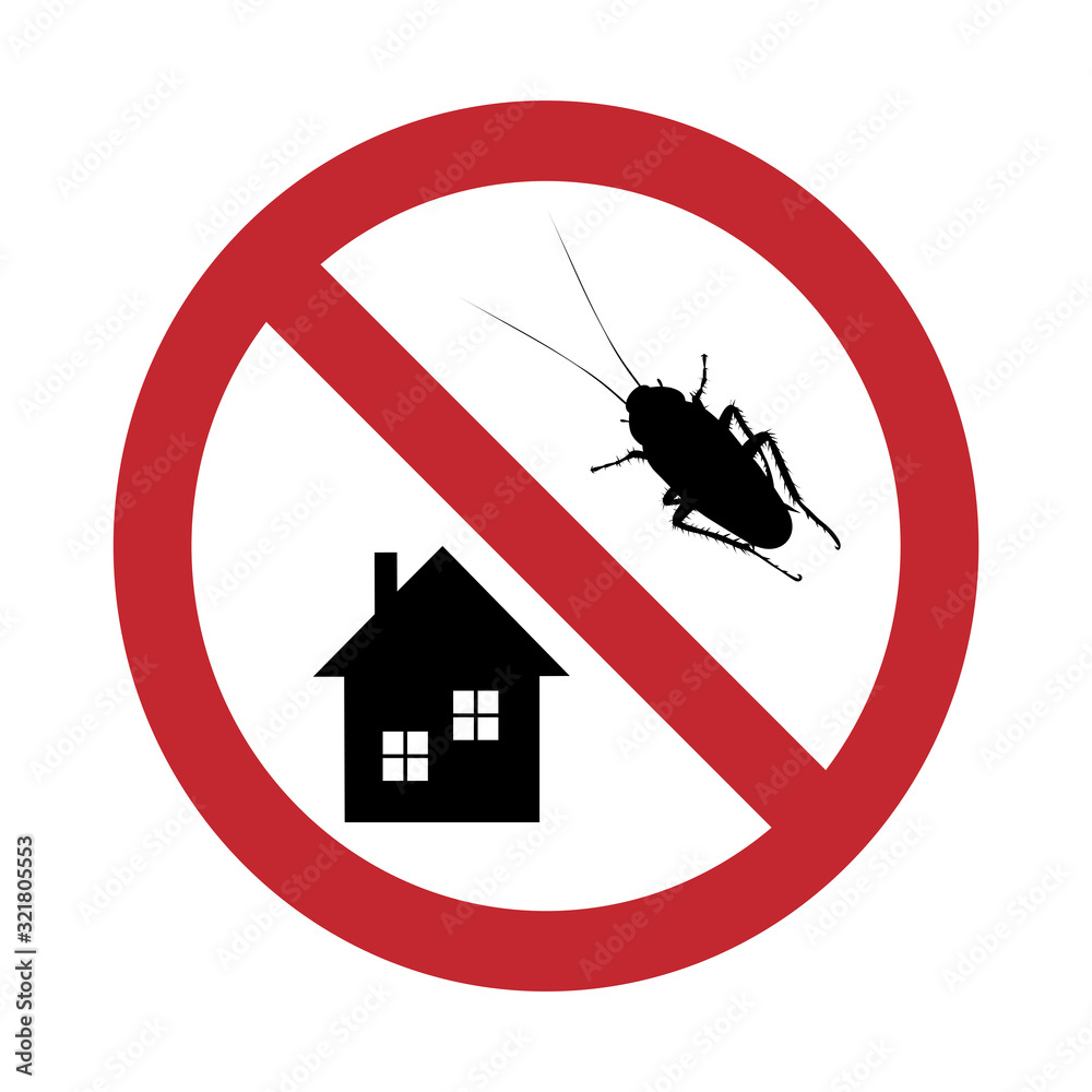 Vector silhouette of no cockroach at home mark on white background ...