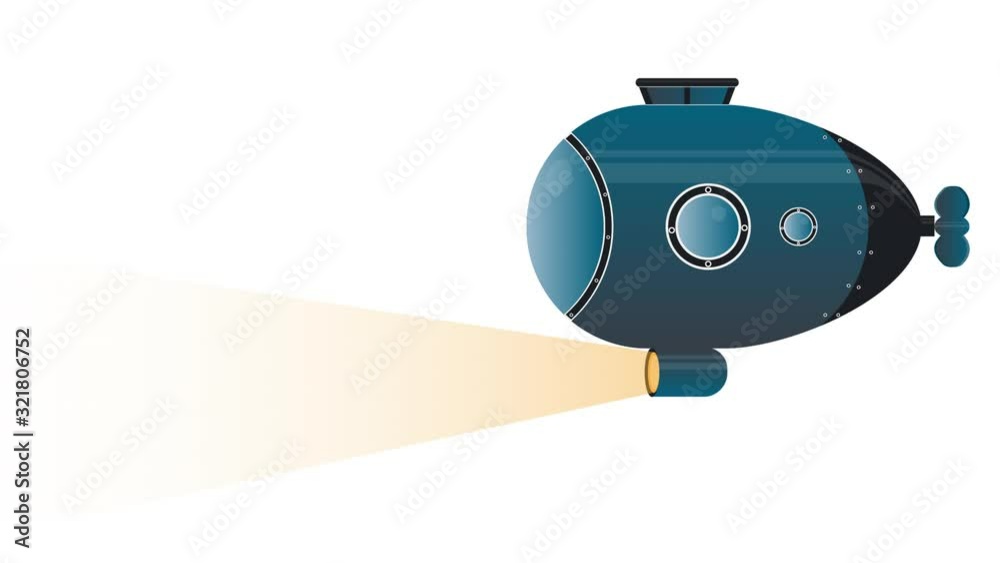 Submarine. Bathyscaphe explores the ocean, animation with the alpha ...