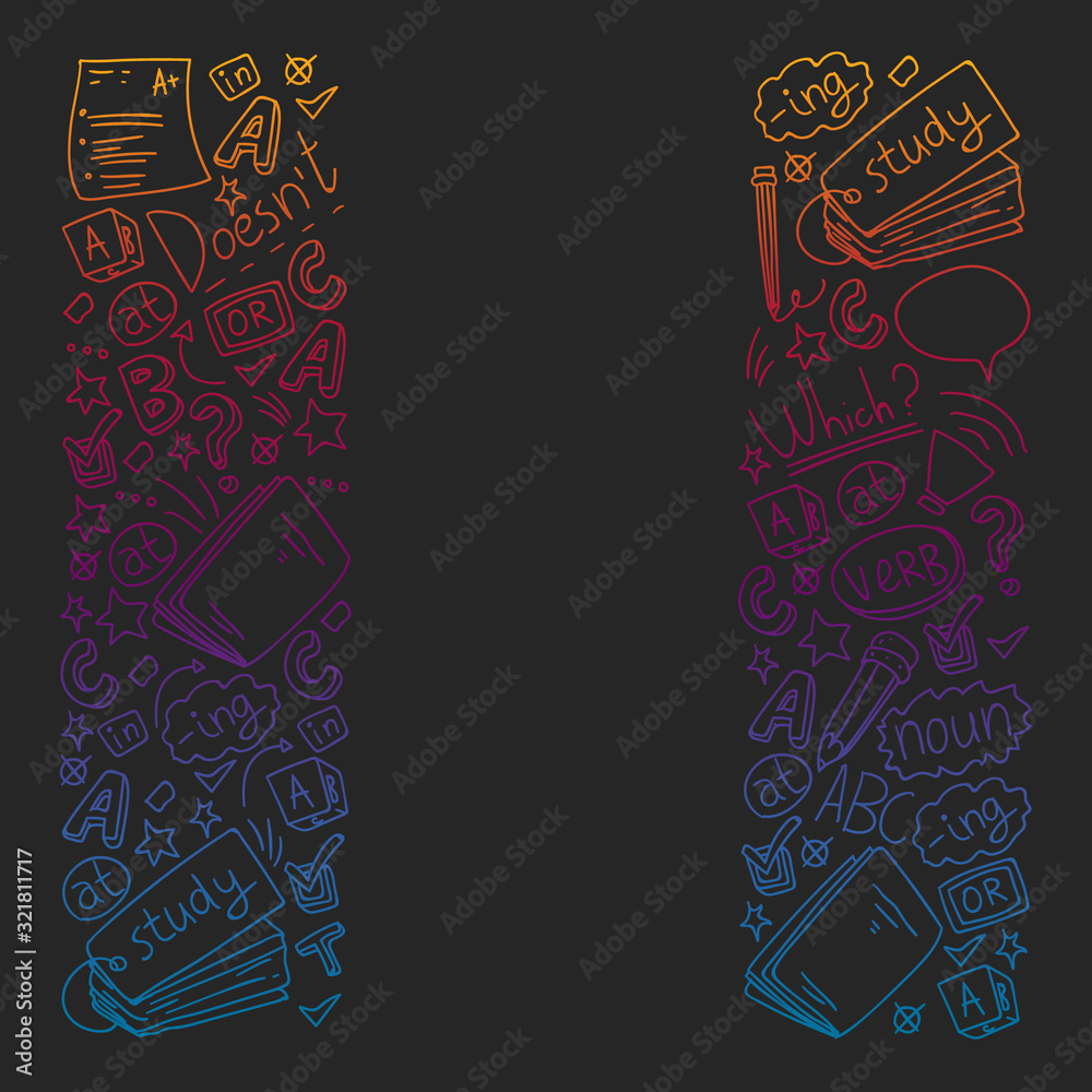 English courses. Doodle vector concept illustration of learning english ...