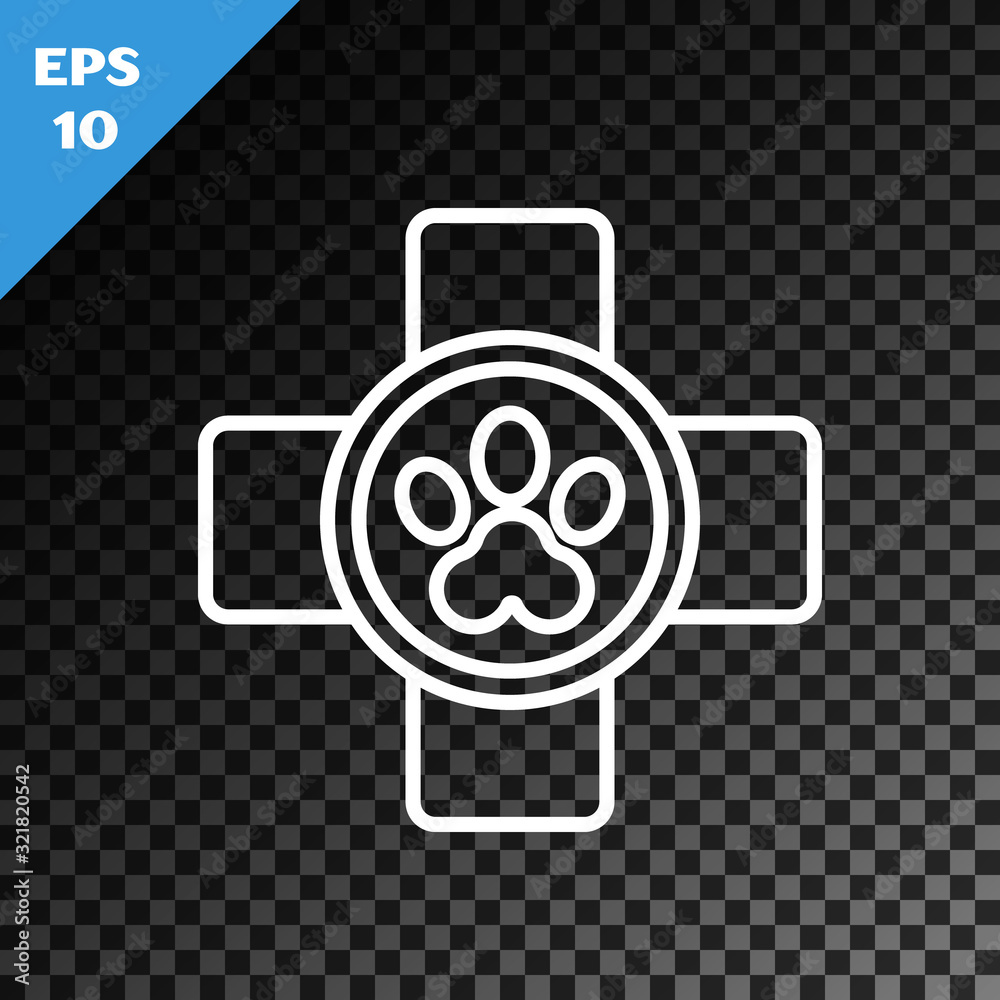 White line Veterinary clinic symbol icon isolated on transparent dark ...