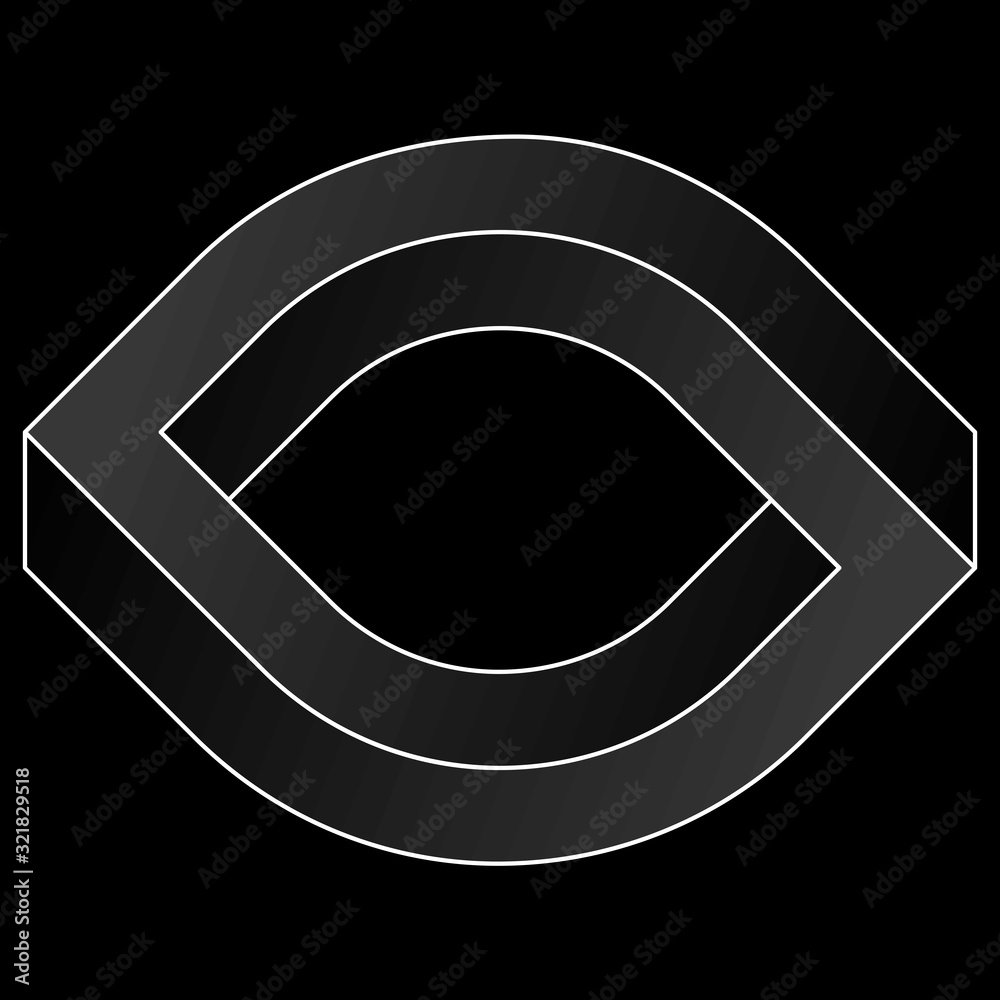 Impossible eye icon. White vector optical illusion shape on black ...