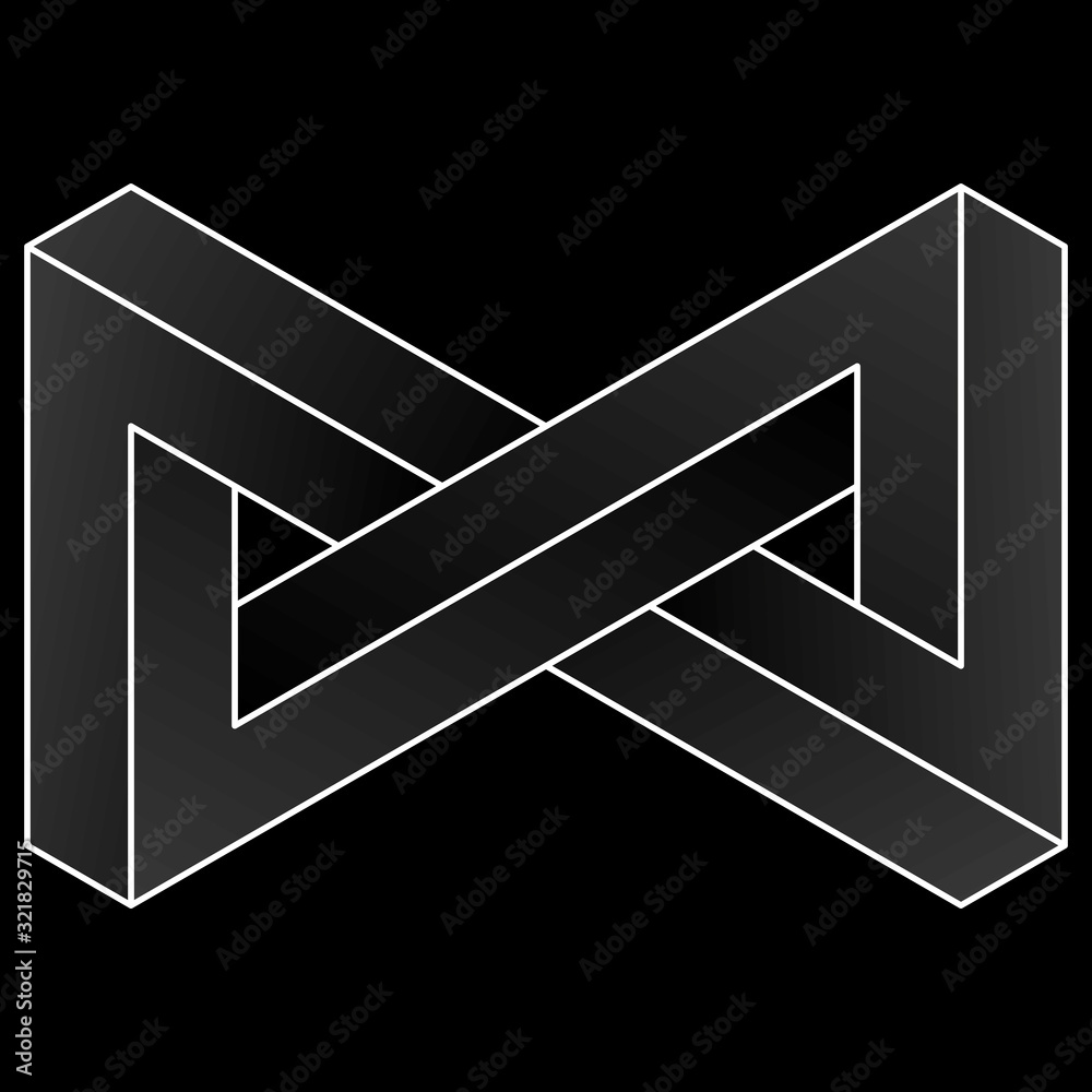 Impossible triangular infinity icon. White vector optical illusion ...