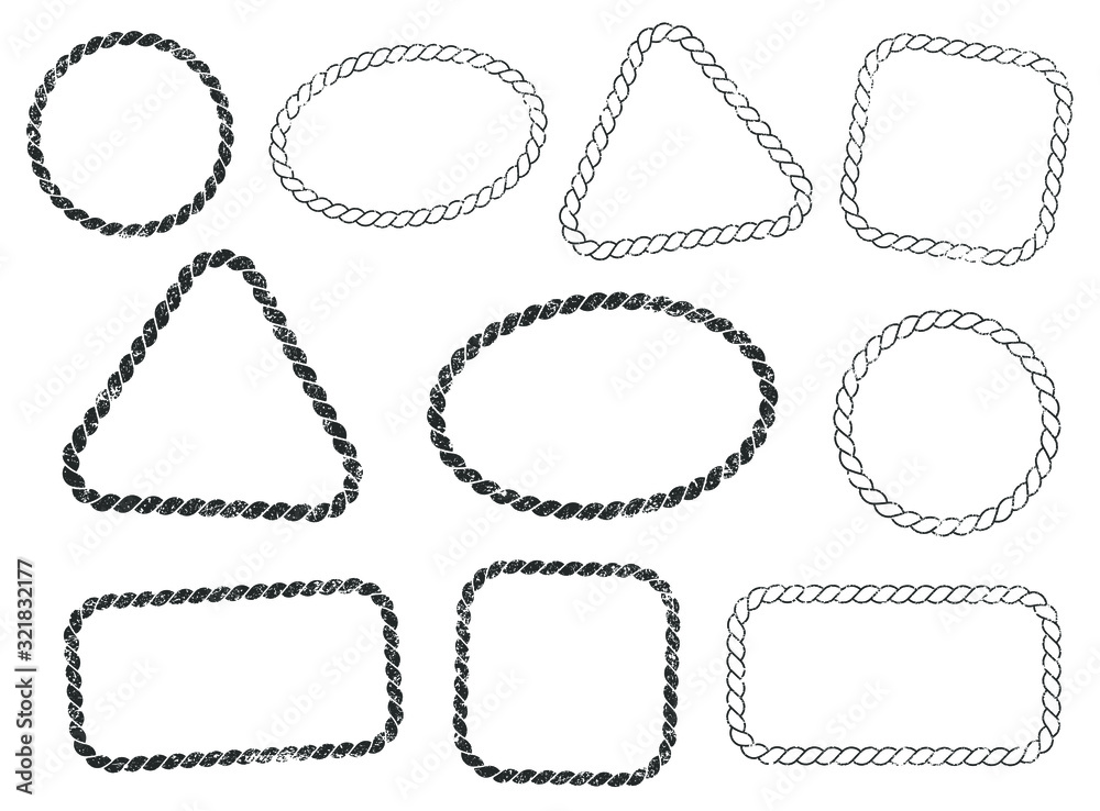 Rope pattern geometric frame shape set. Nautical ropes border ...