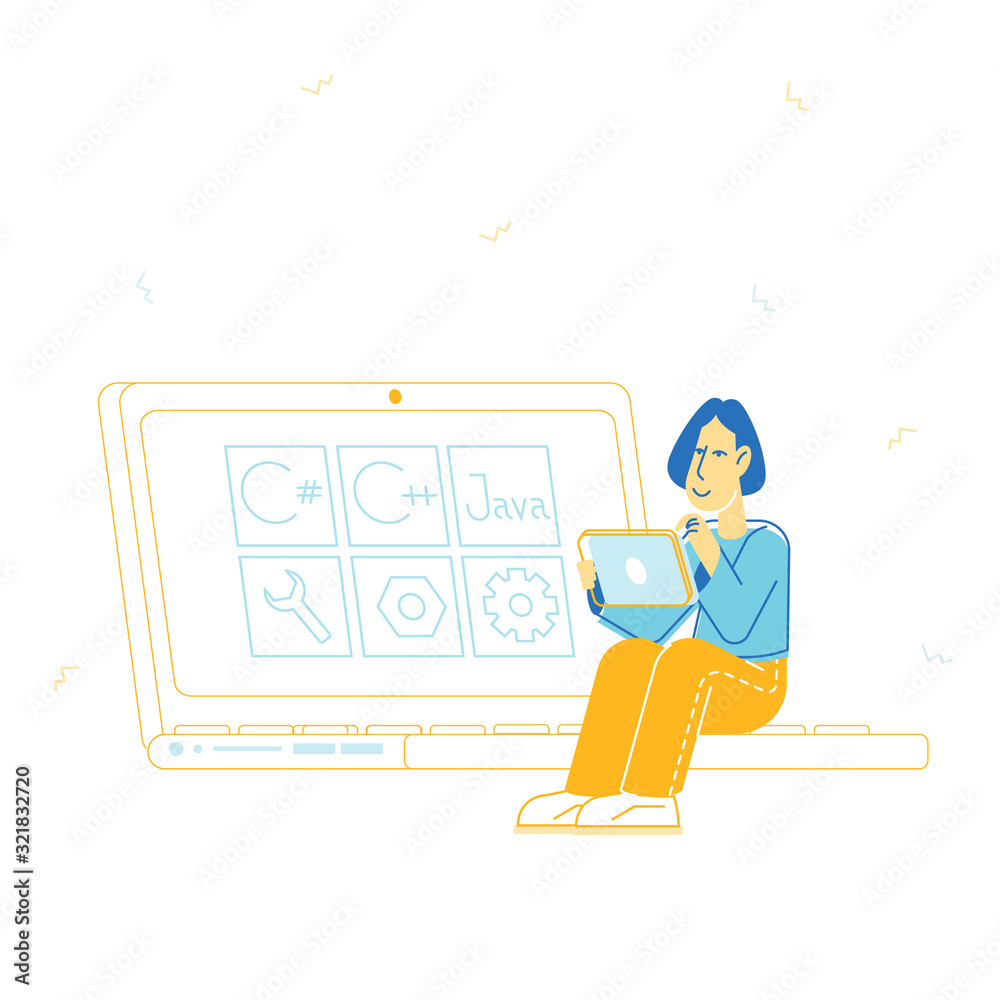 Woman Programmer Working on Computer at Web Site Page Online Project ...