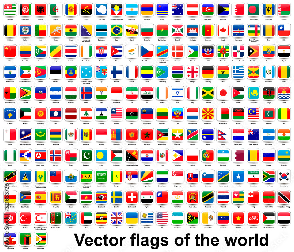 Set of flags of countries around the world on a white background. Icons ...