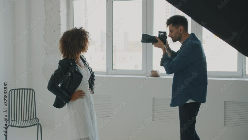 People African American lady model and handsome male photographer ...