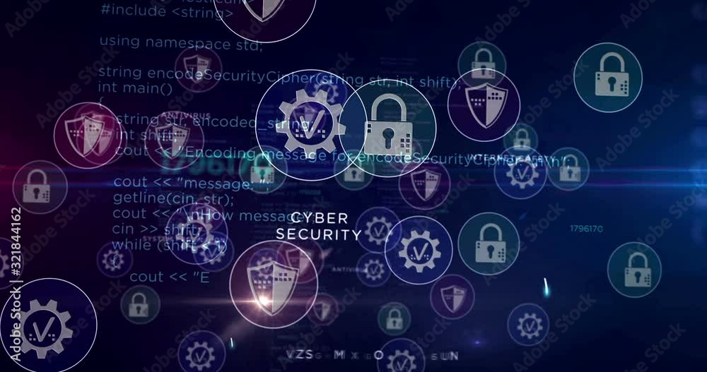 Cyber crime, attack, security alert, theft, virus and computer protection symbols 3d rendering ...