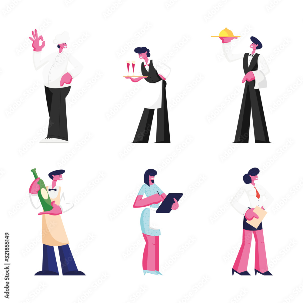 Set of Restaurant Staff Isolated on White Background. Male and Female ...