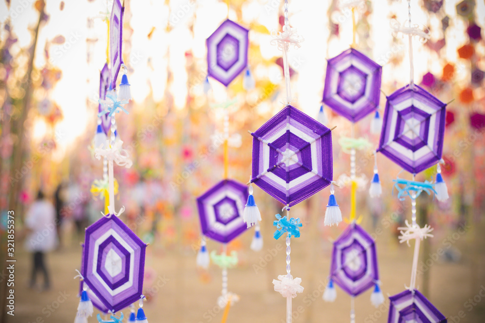 Flag of Tung, colorful Tung spider.The traditional culture of Isan ...