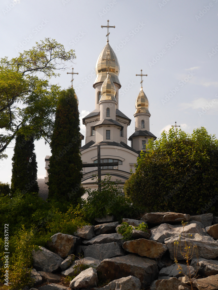 Temple, Church of St. Eugene, Buki, Ukraine. Temple complex with ...