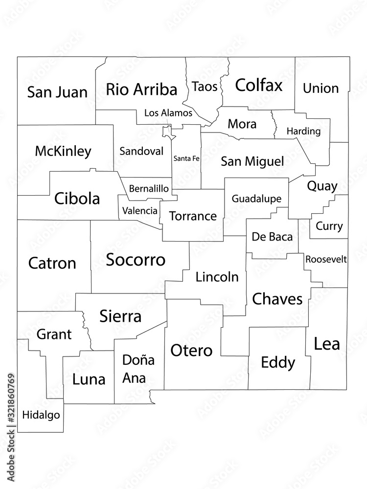 White Outline Counties Map With Counties Names of US State of New ...