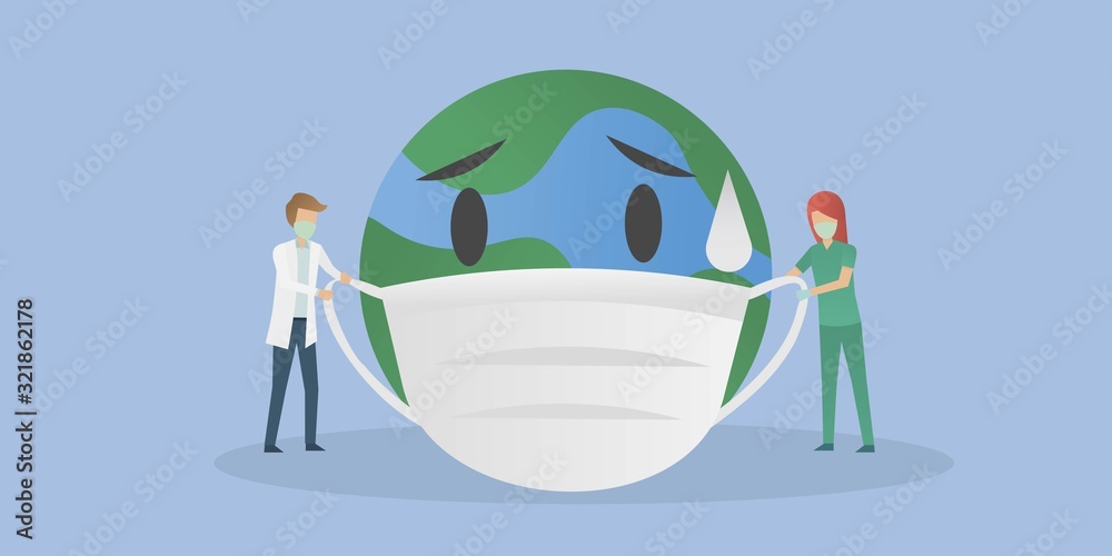 The world is sick and sad concept.Doctors and nurses are taking care of ...